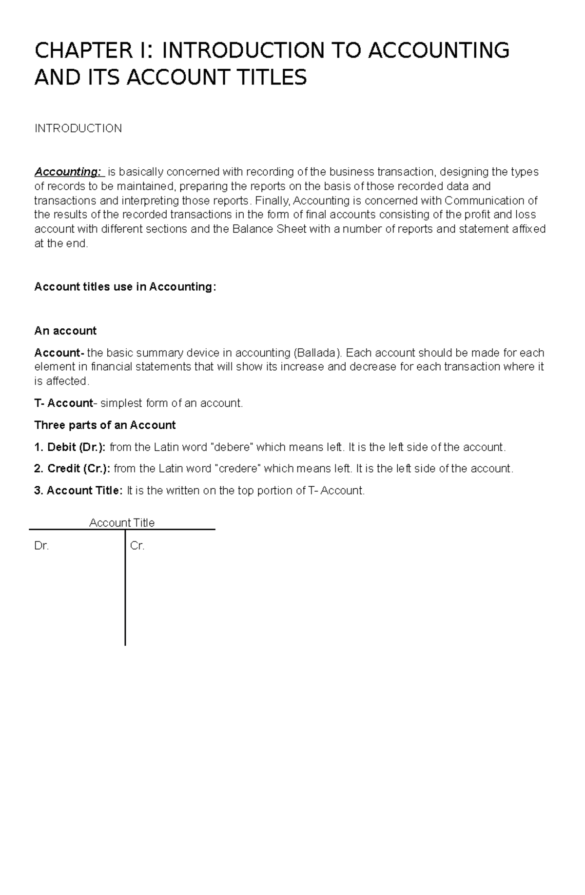 Fundamentals OF Accountancy 2 - CHAPTER I: INTRODUCTION TO ACCOUNTING ...