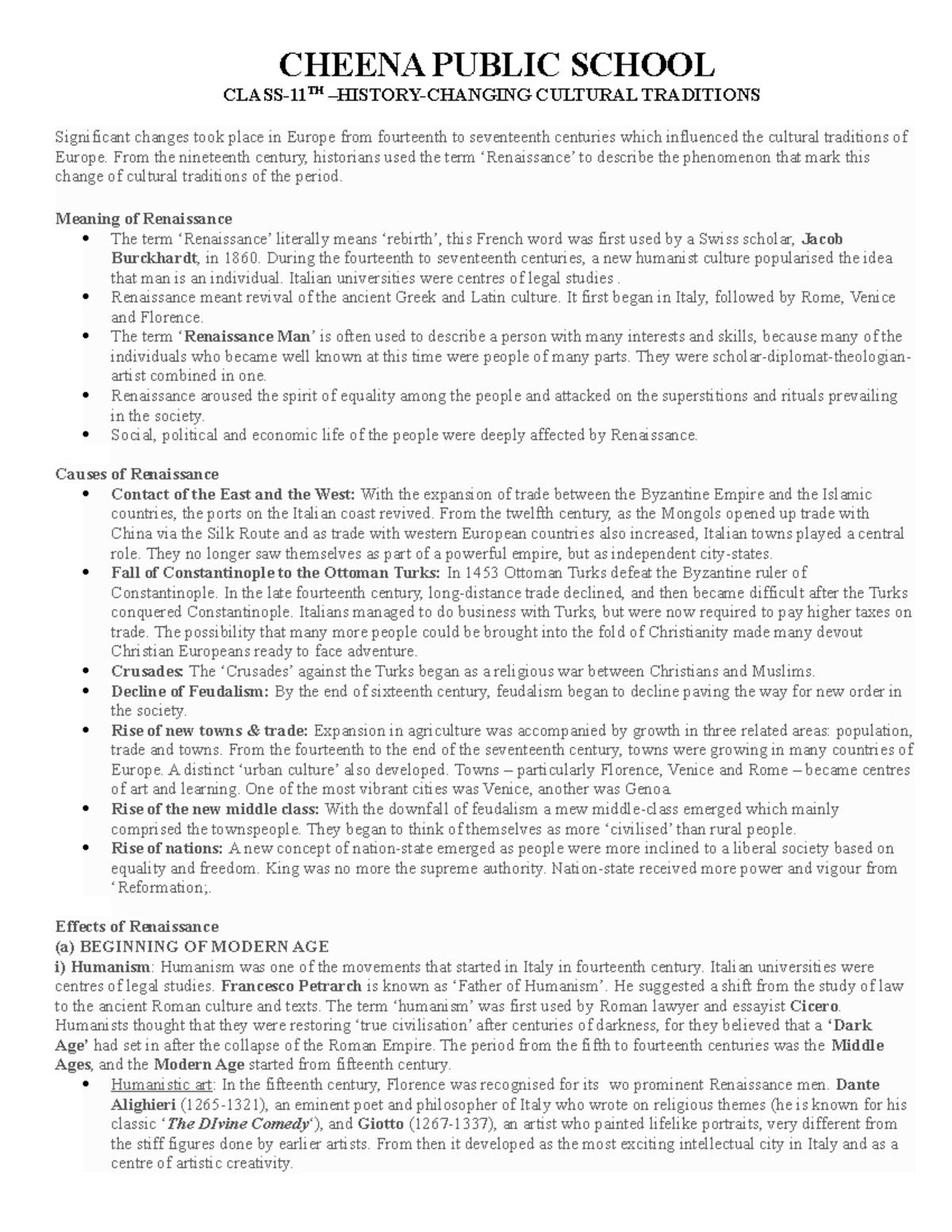 Class-11 History- Changing Cultural Traditions - CHEENA PUBLIC SCHOOL ...