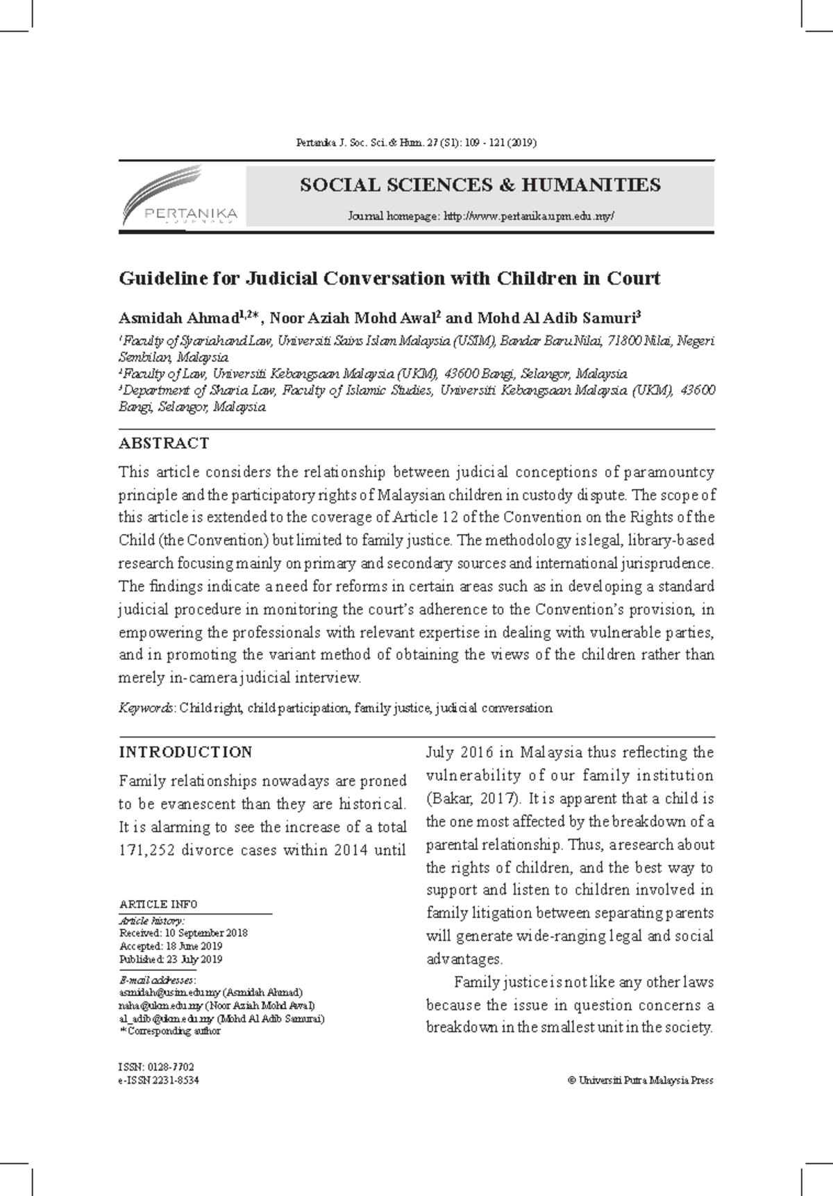Asmidah Pertanika - article on child participation - Pertanika J. Soc ...