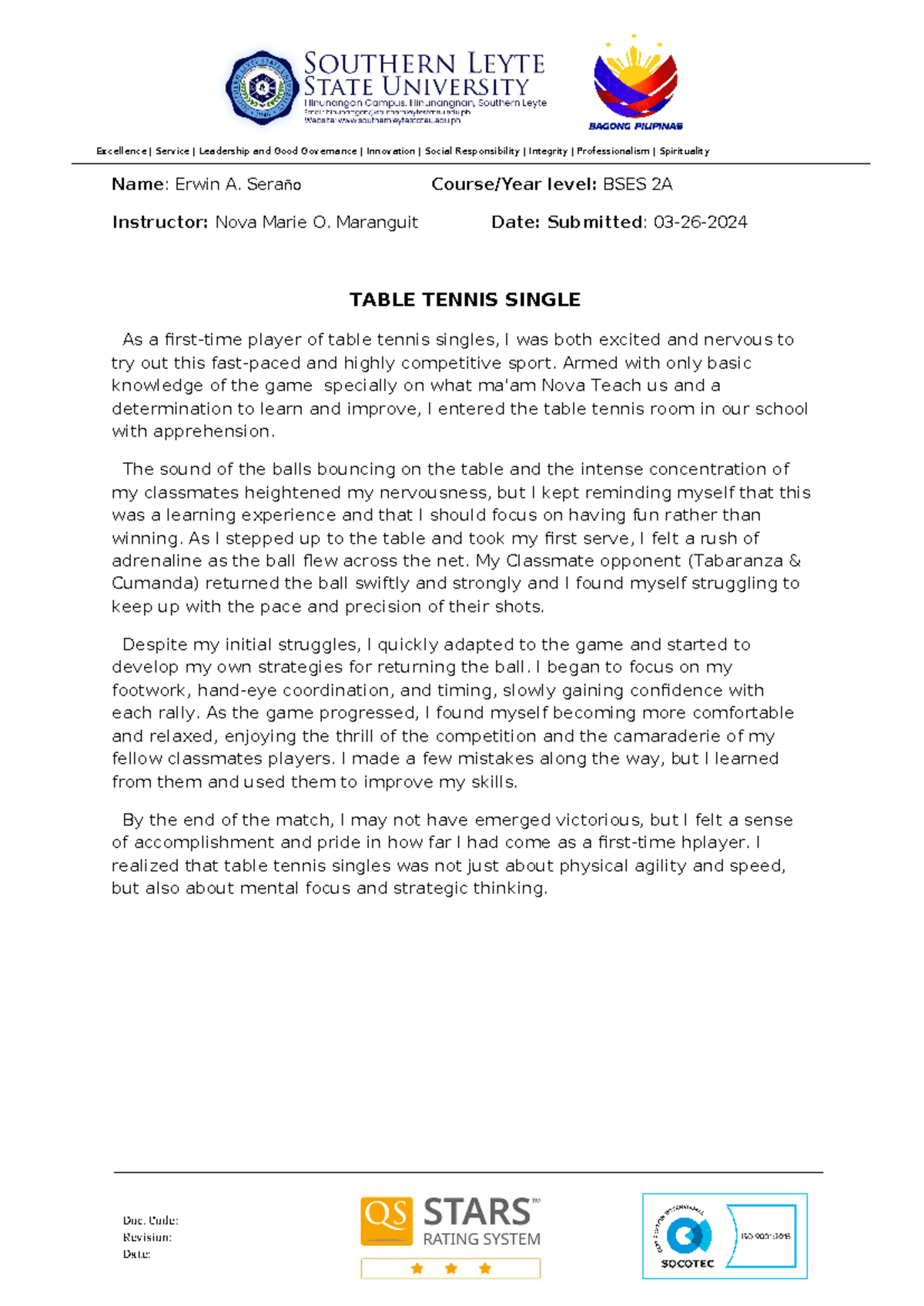 Erwin Serañorecommendationletter - Doc. Code: Revision: Name: Erwin A ...