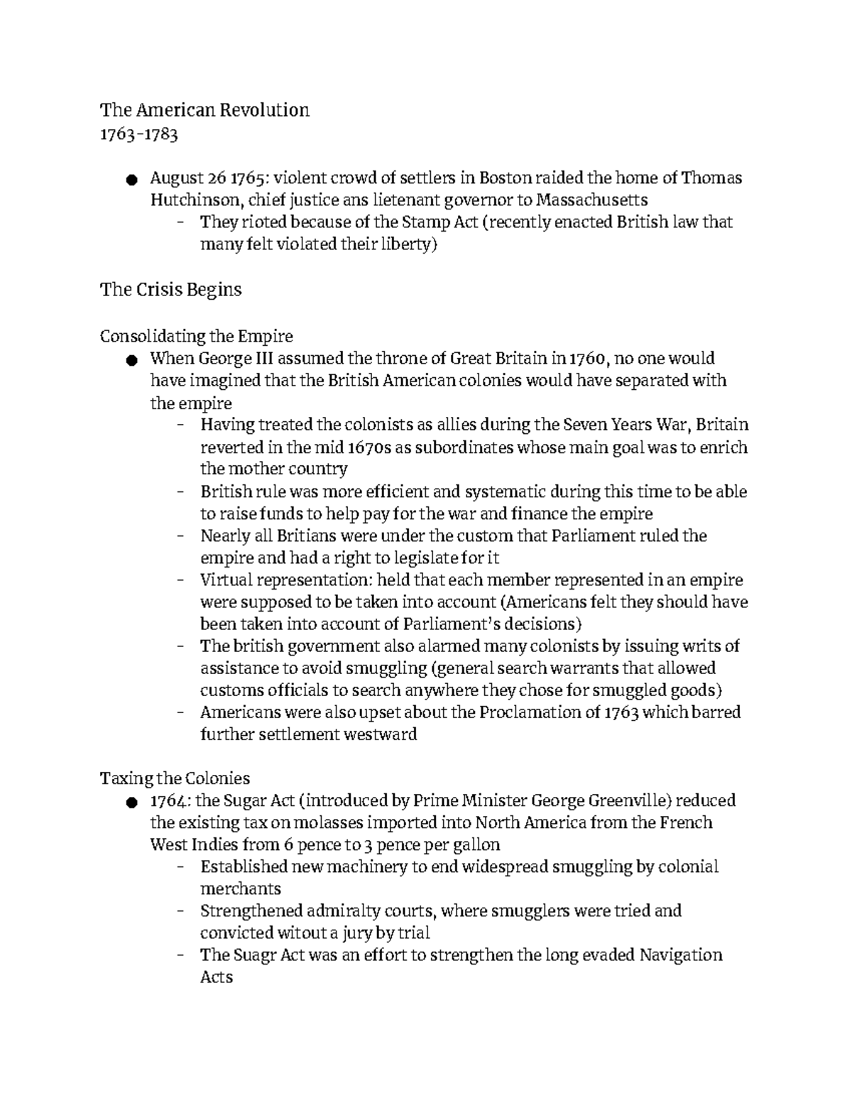 Give Me Liberty ch. 5 notes - The American Revolution 1763- August 26 ...