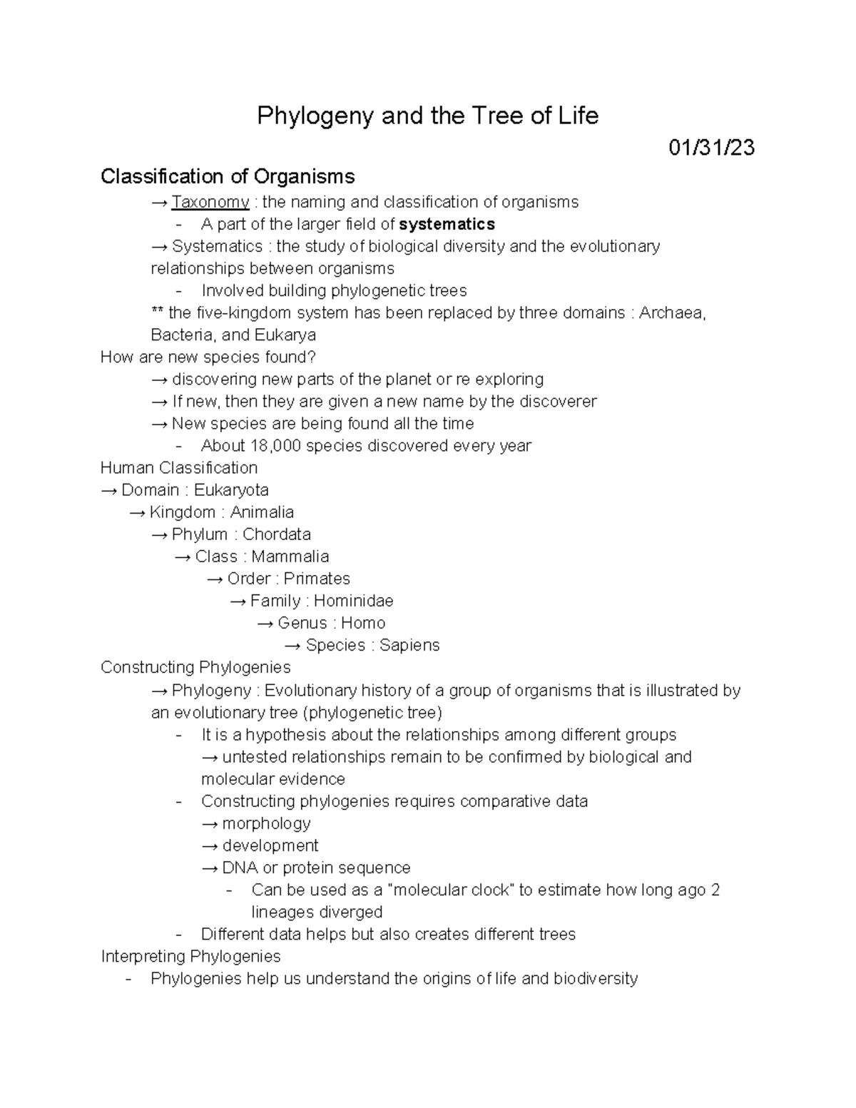 Phylogeny and the Tree of Life - Phylogeny and the Tree of Life 01/31 ...