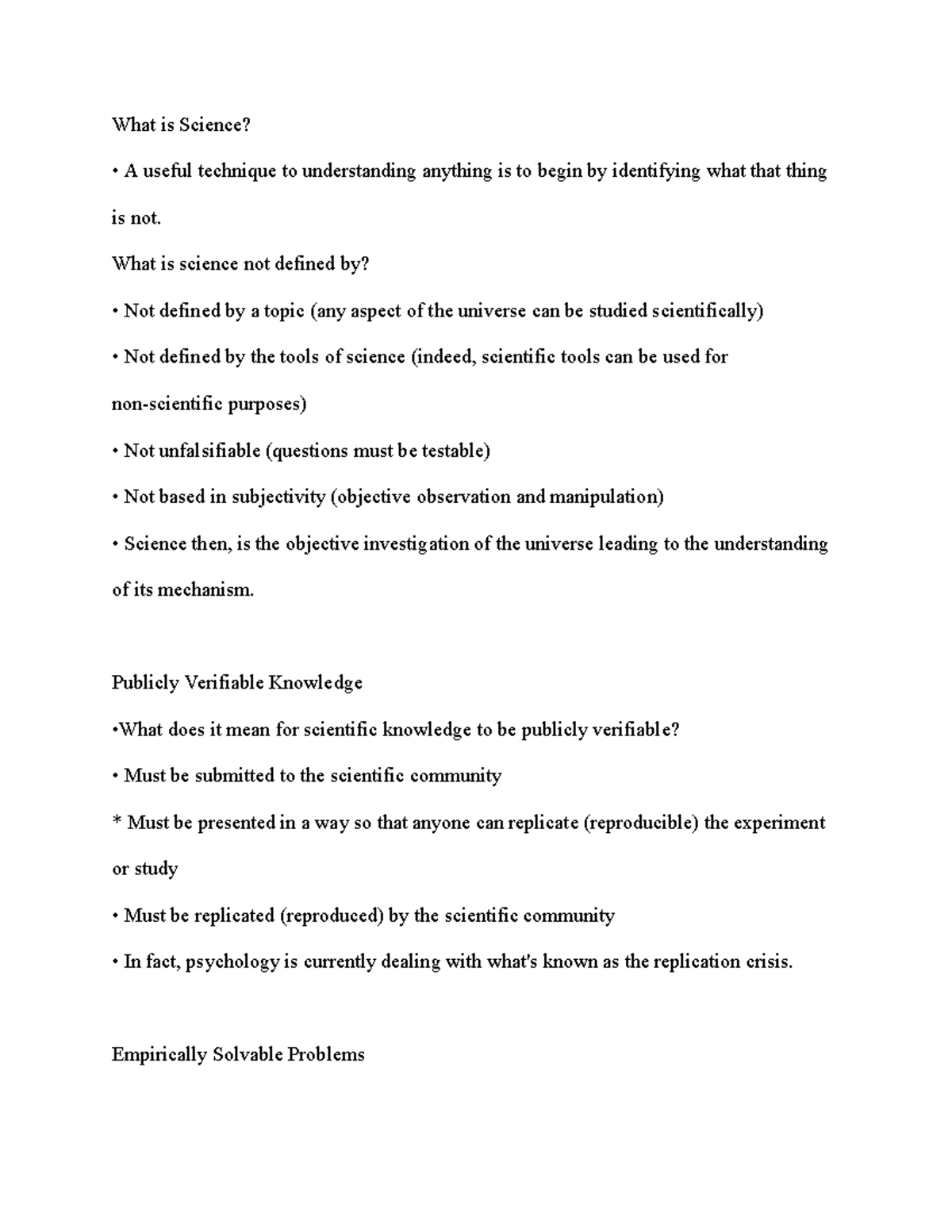 Chapter 1 Lecture Notes In Psychology As A Science What Is Science