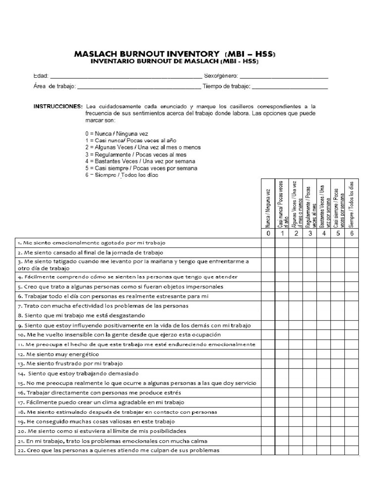 Maslach bournout Health - MASLACH BURNOUT INVENTORY (MBI HSS ...
