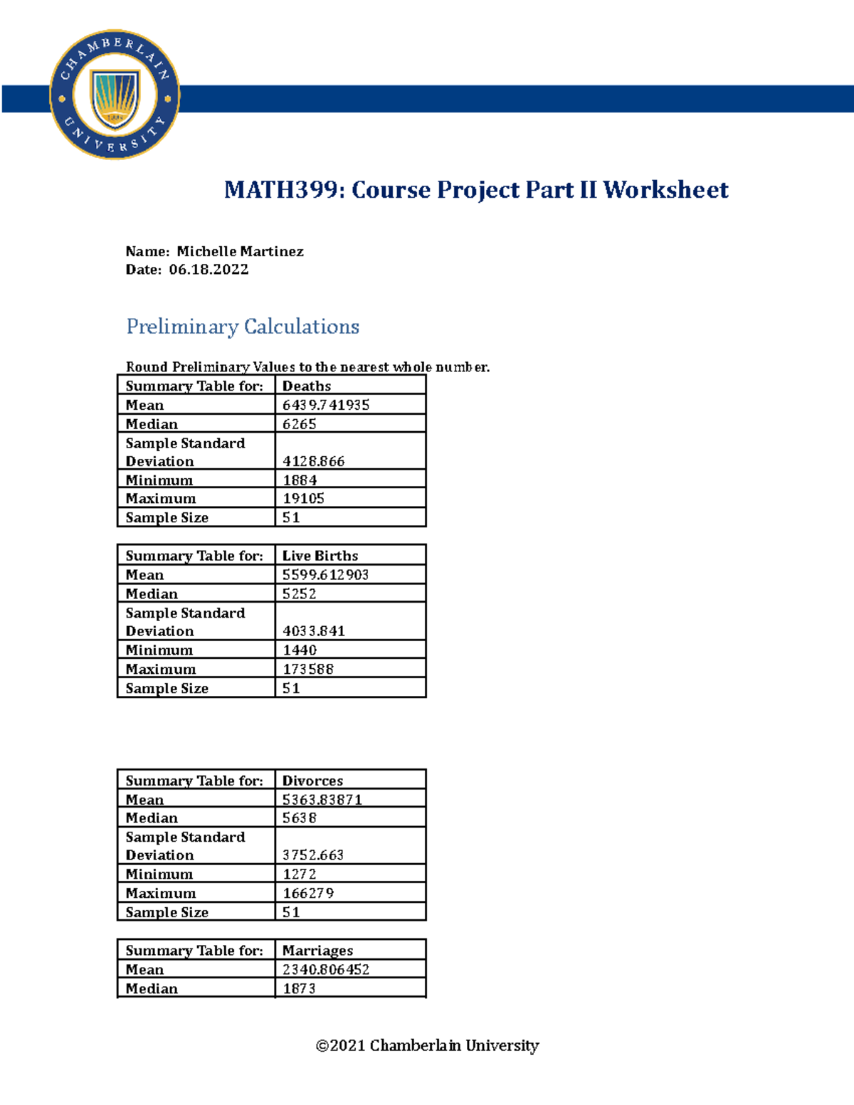 MATH399 Project Part 2 Worksheet - MATH399: Course Project Part II ...