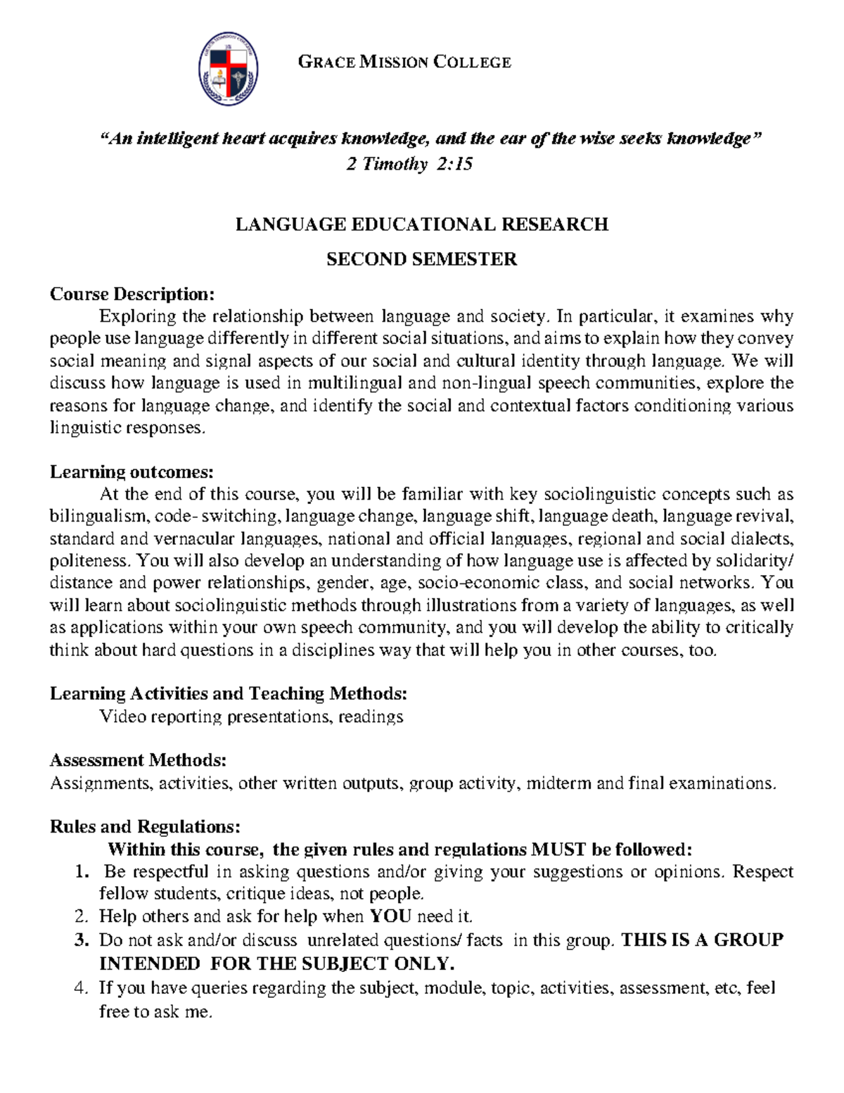Language- Research-WEEK-I-4 093132 - GRACE MISSION COLLEGE “An ...