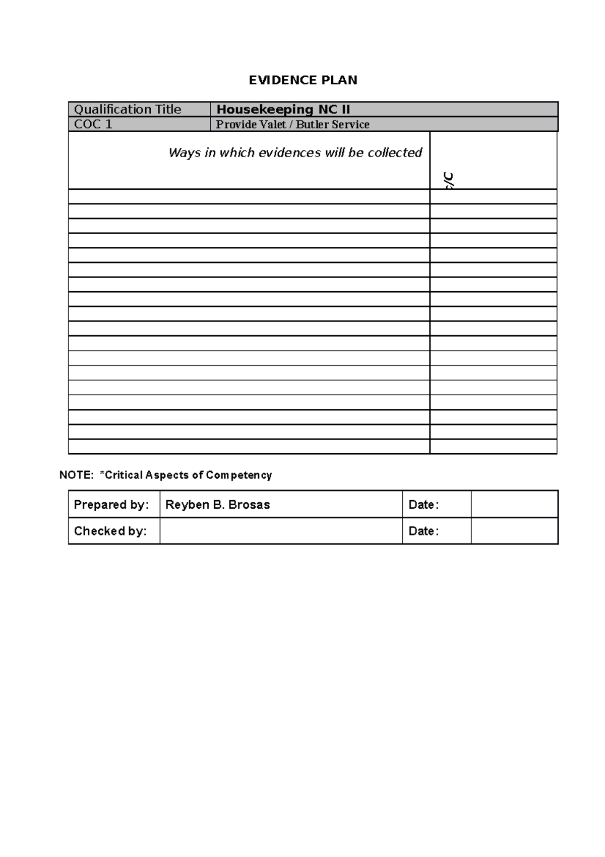 Evidence-Plan-21st - Needed for the 21st century houskeeping skills ...