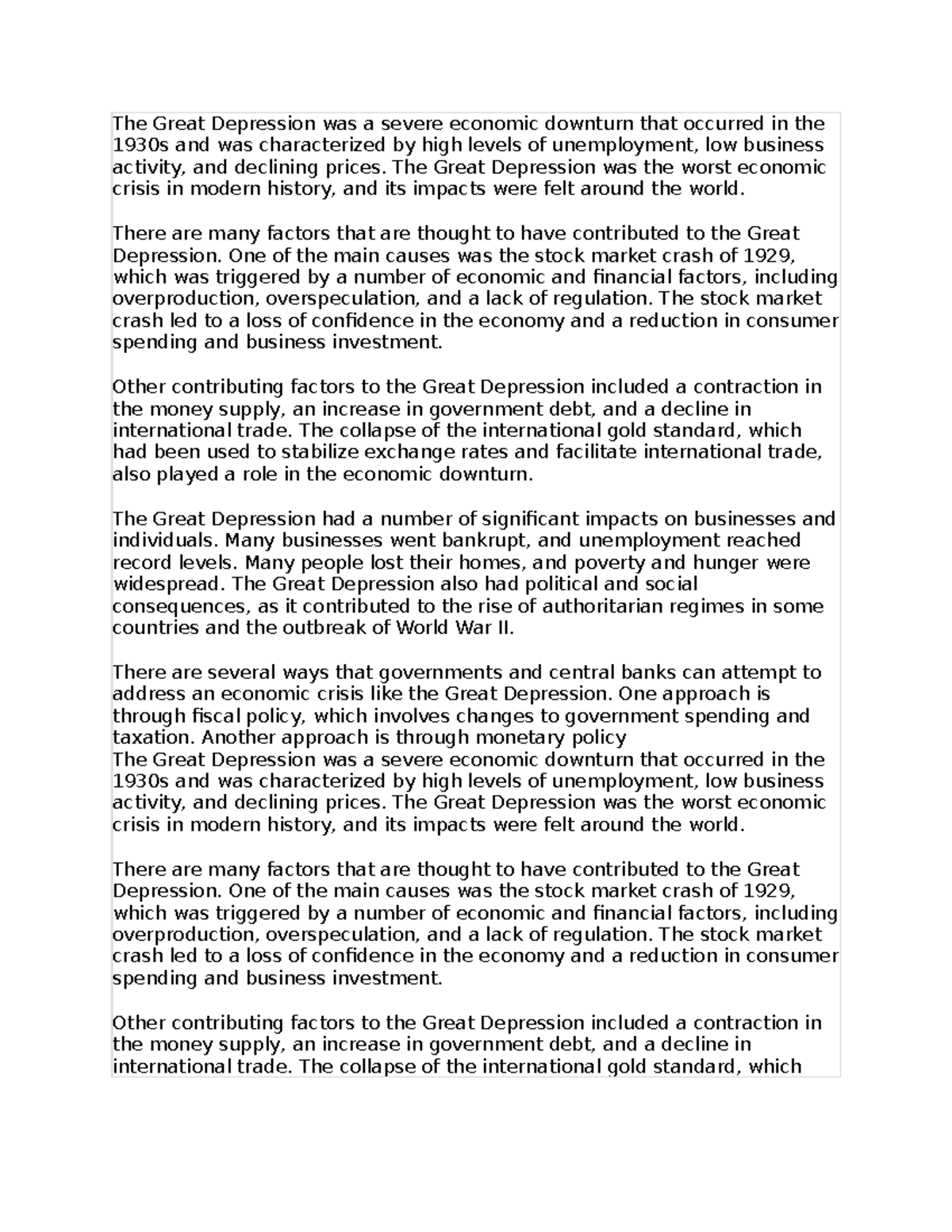 TGD 9 - the great depression overview - The Great Depression was a ...