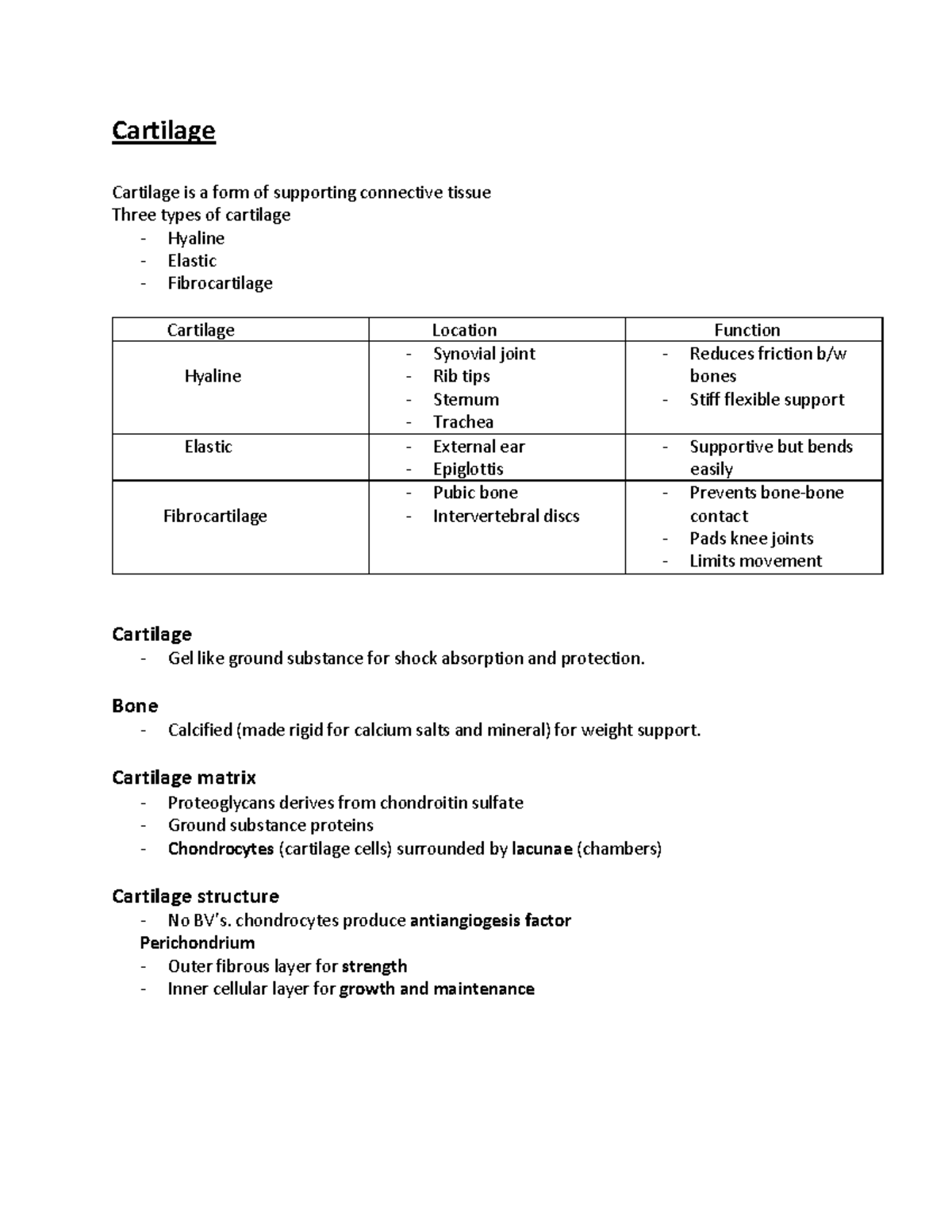 Cartilage - notes - Cartilage Cartilage is a form of supporting ...