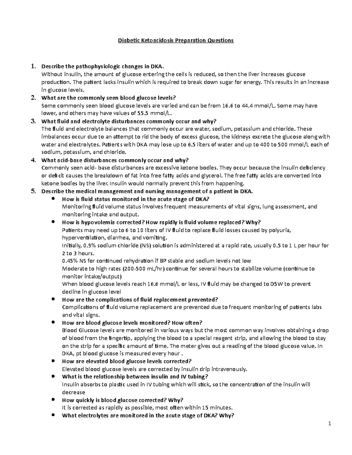 Diabetic Ketoacidosis - Nursing 122 - Studocu