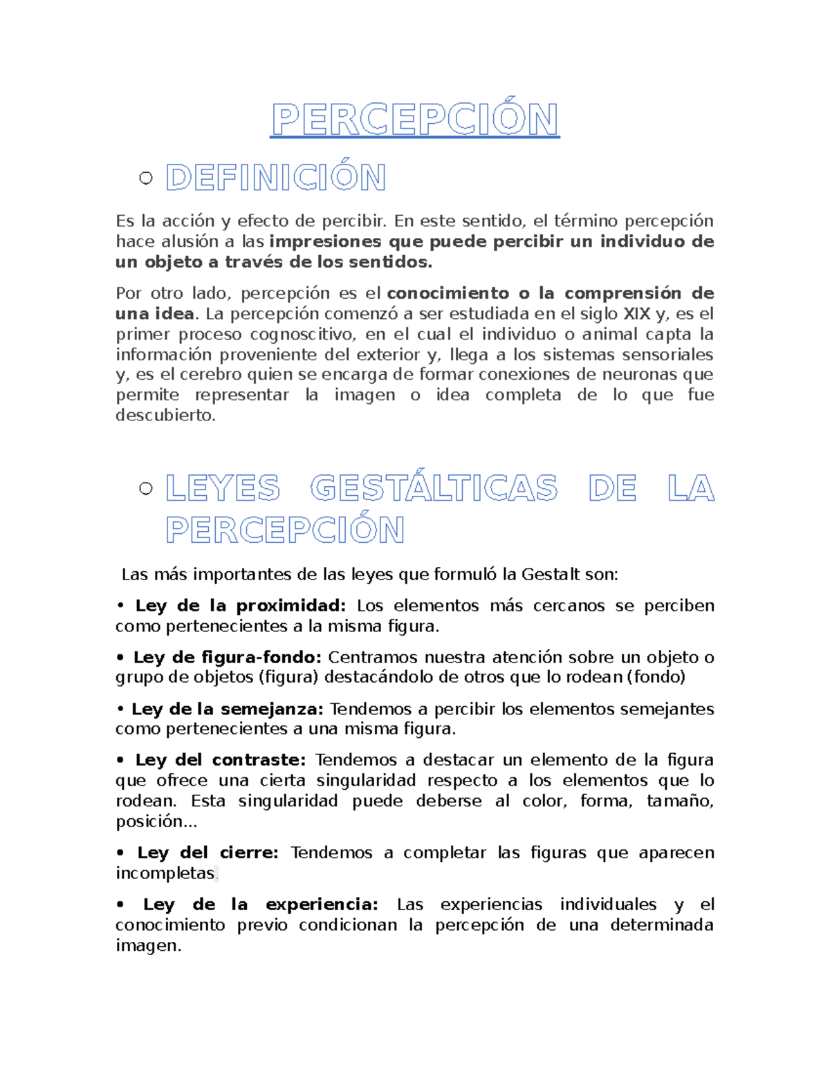 Percepción y que es - PERCEPCIÓN DEFINICIÓN Es la acción y efecto de ...