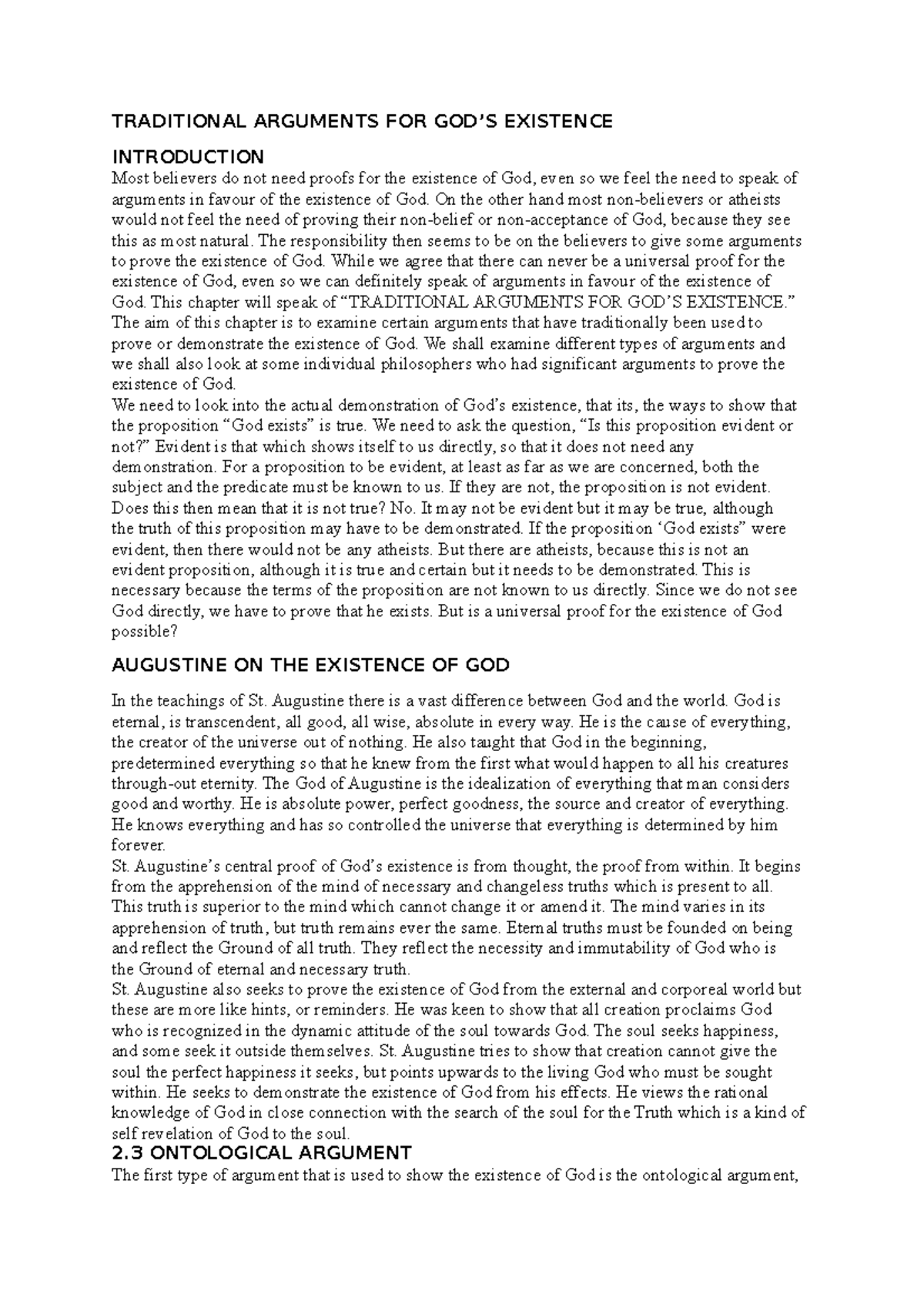 Traditional Arguments FOR GOD’S Existence - TRADITIONAL ARGUMENTS FOR ...