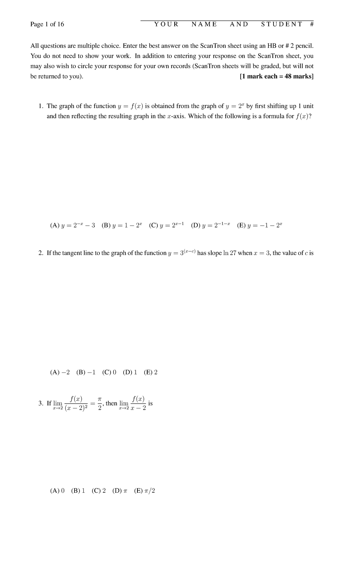 Final exam 20 December 2016, answers - Page 1 of 16 YOUR NAME AND ...