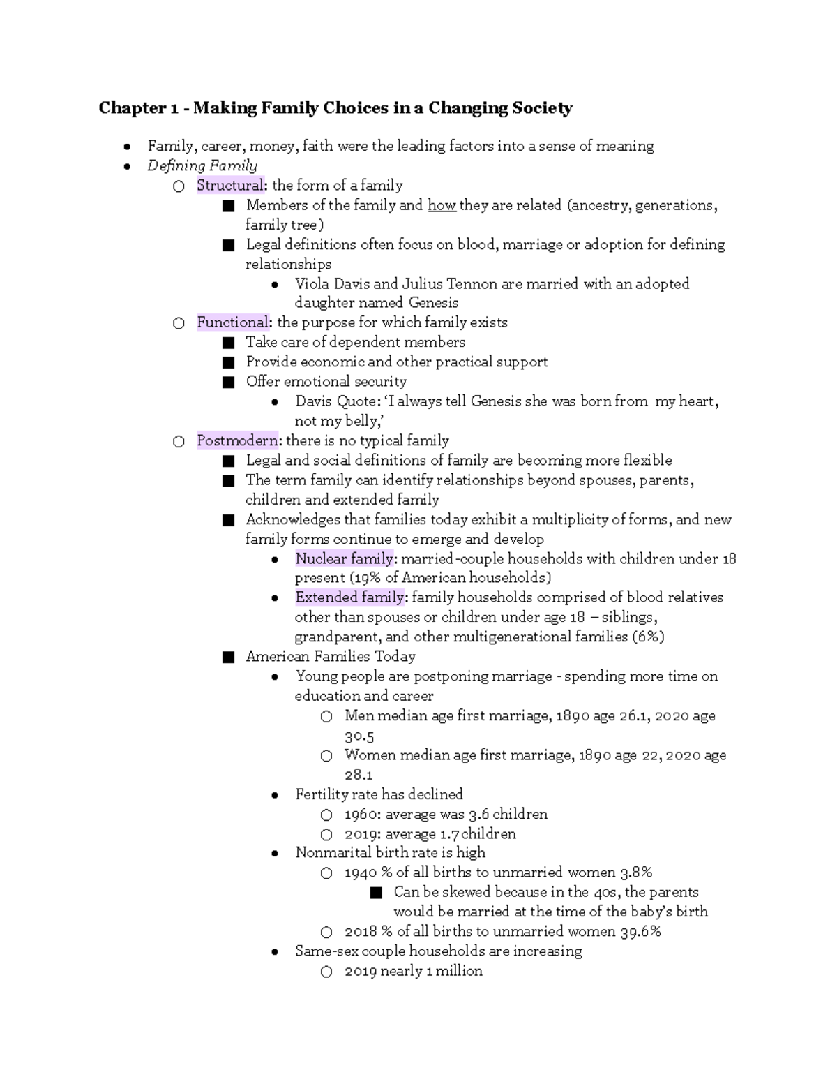 Hdfschapter 1 - Professor Dena Wyum - Chapter 1 - Making Family Choices in a Changing Society ...