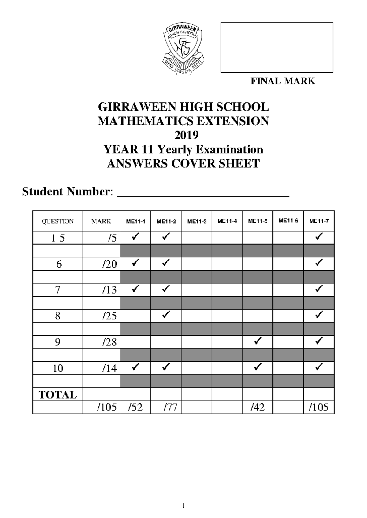 Yearly 2019 - Girraween Mathematics Extension 1 Paper - FINAL MARK ...