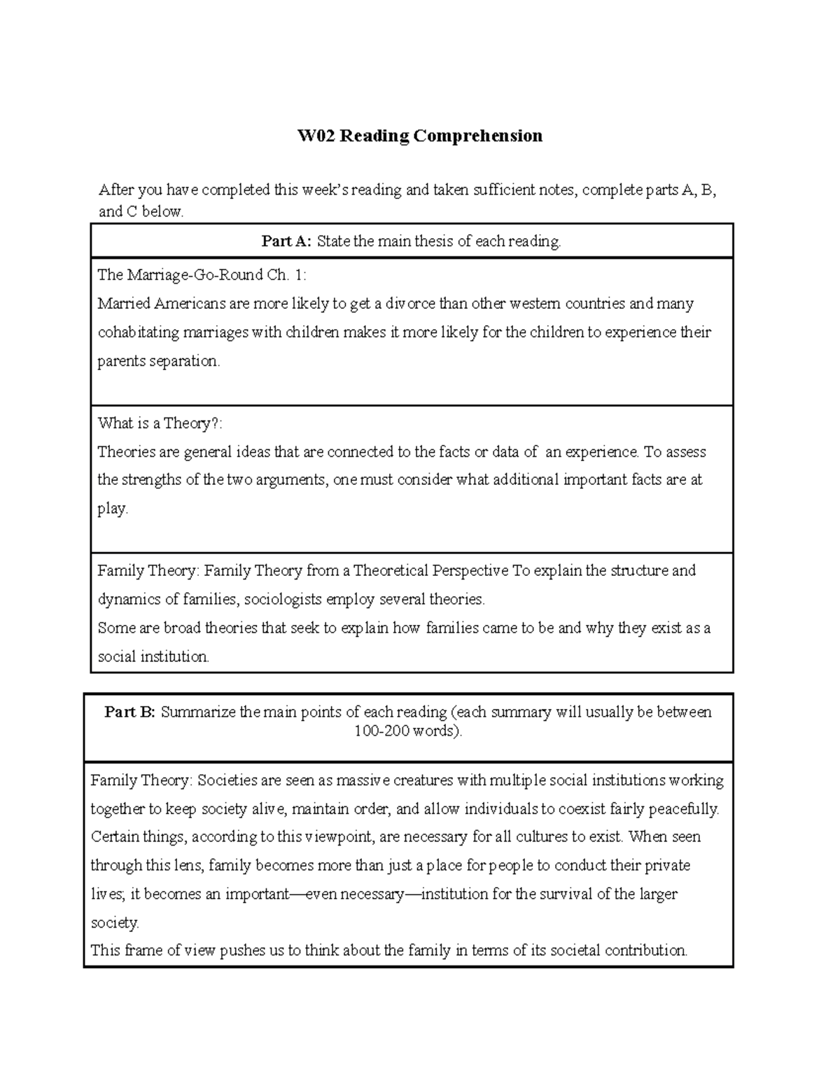 Soc family theories - 2022 - W02 Reading Comprehension After you have ...