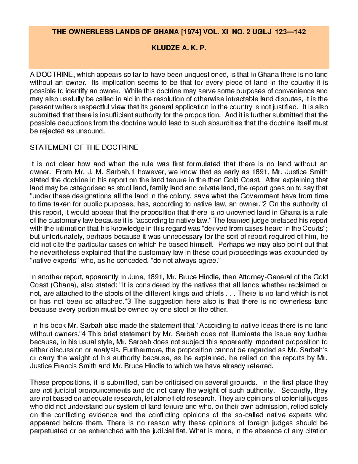 THE Ownerless Lands OF Ghana - Kludze - THE OWNERLESS LANDS OF GHANA ...