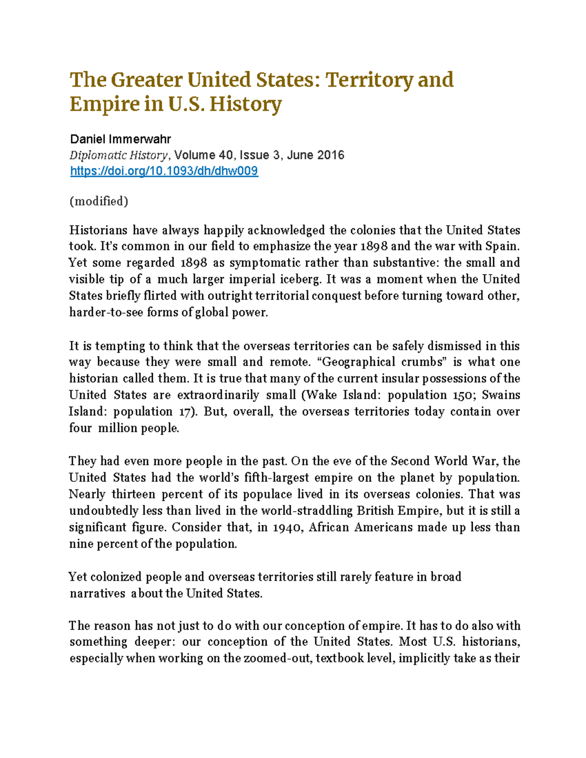 Lesson 1.3 - The Greater United States - The Greater United States ...