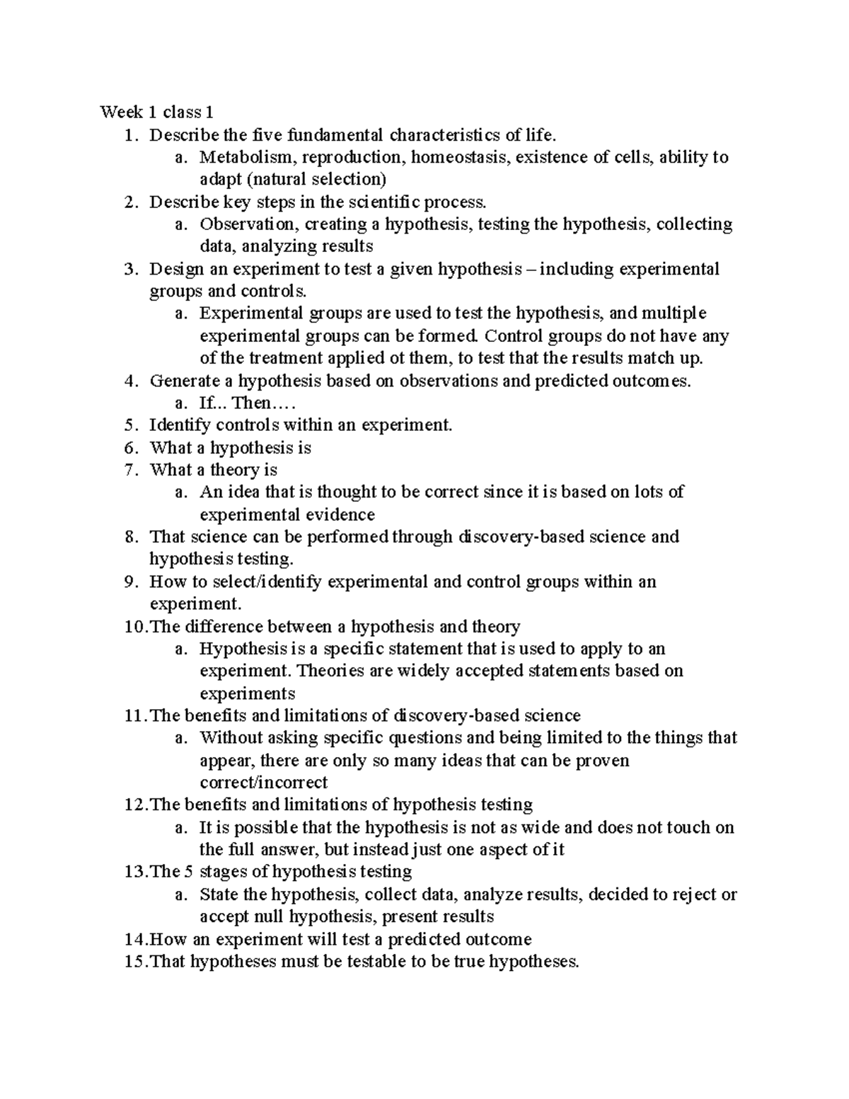 Learning outcomes - exam 1 - Week 1 class 1 1. Describe the five ...