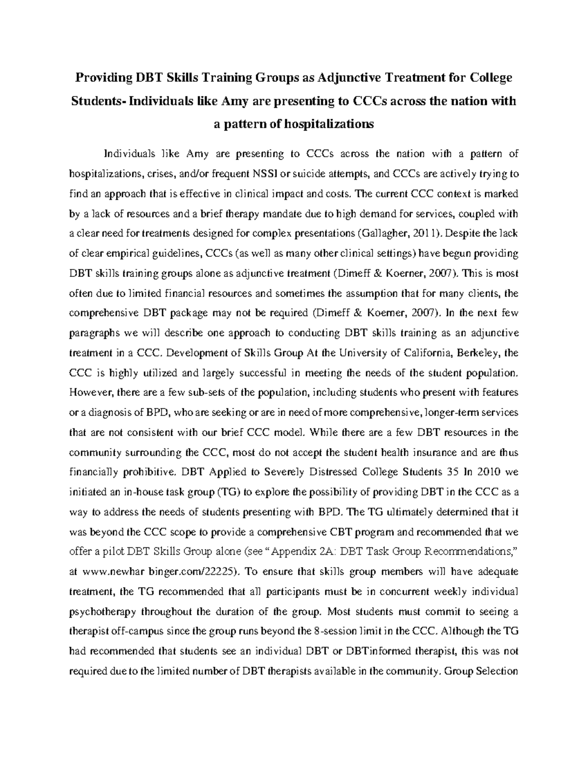 Providing DBT Skills Training Groups as Adjunctive Treatment for - The ...