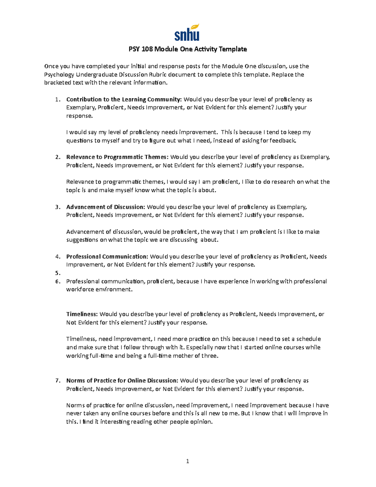PSY 108 Module One Activity Template - PSY 108 Module One Activity ...