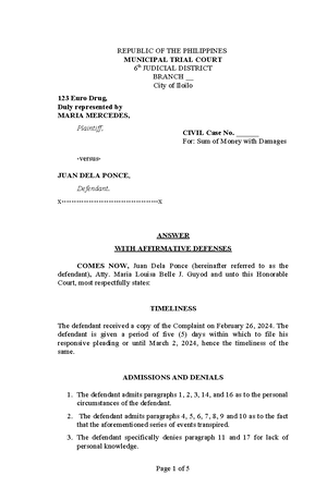 Annex A Defendant CLA - Sample form - 123 Euro Drug EMPLOYEE LOAN ...