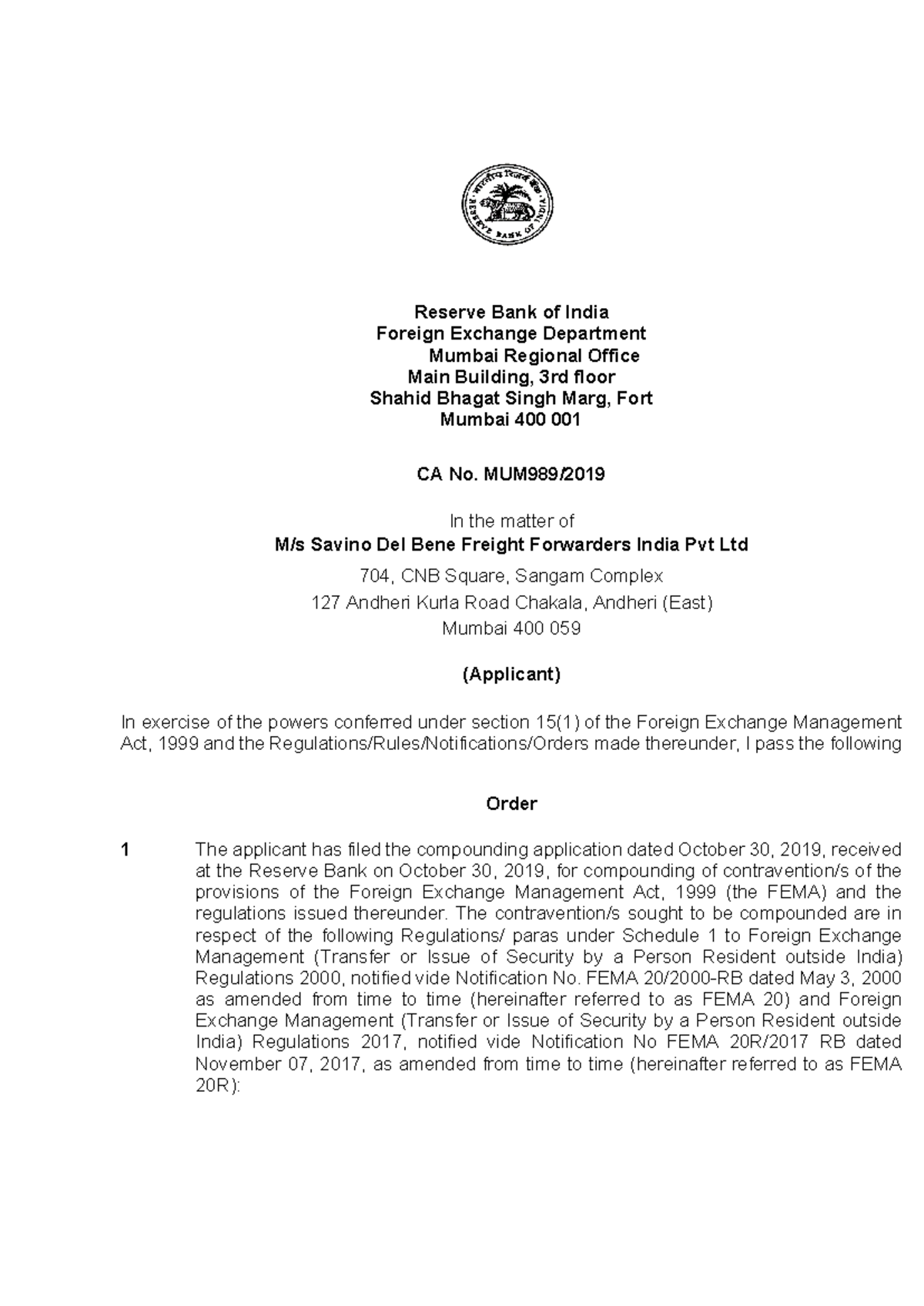 Compound RBI - Reserve Bank of India Foreign Exchange Department Mumbai ...