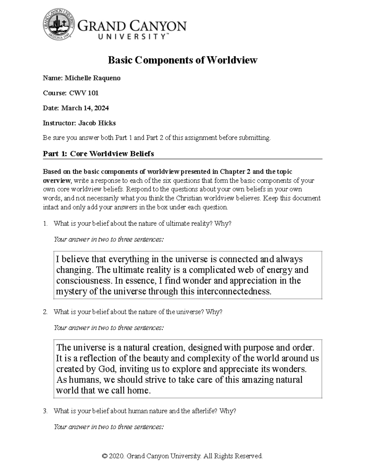 Basic Components Of Worldview - Basic Components of Worldview Name ...