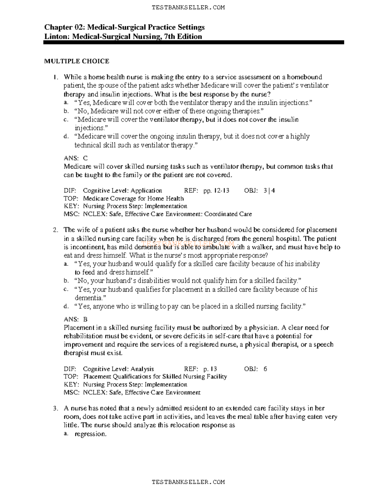 Chapter 2 Test bak - TESTBANKSELLER Chapter 02: Medical-Surgical ...