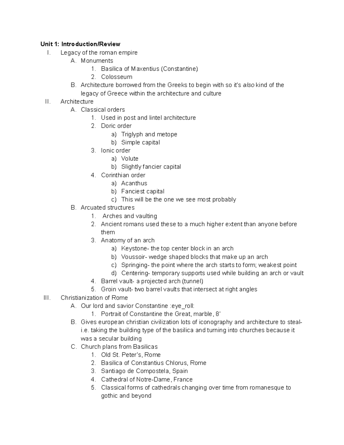 Art history 2 notes - Unit 1: Introduction/Review I. Legacy of the ...