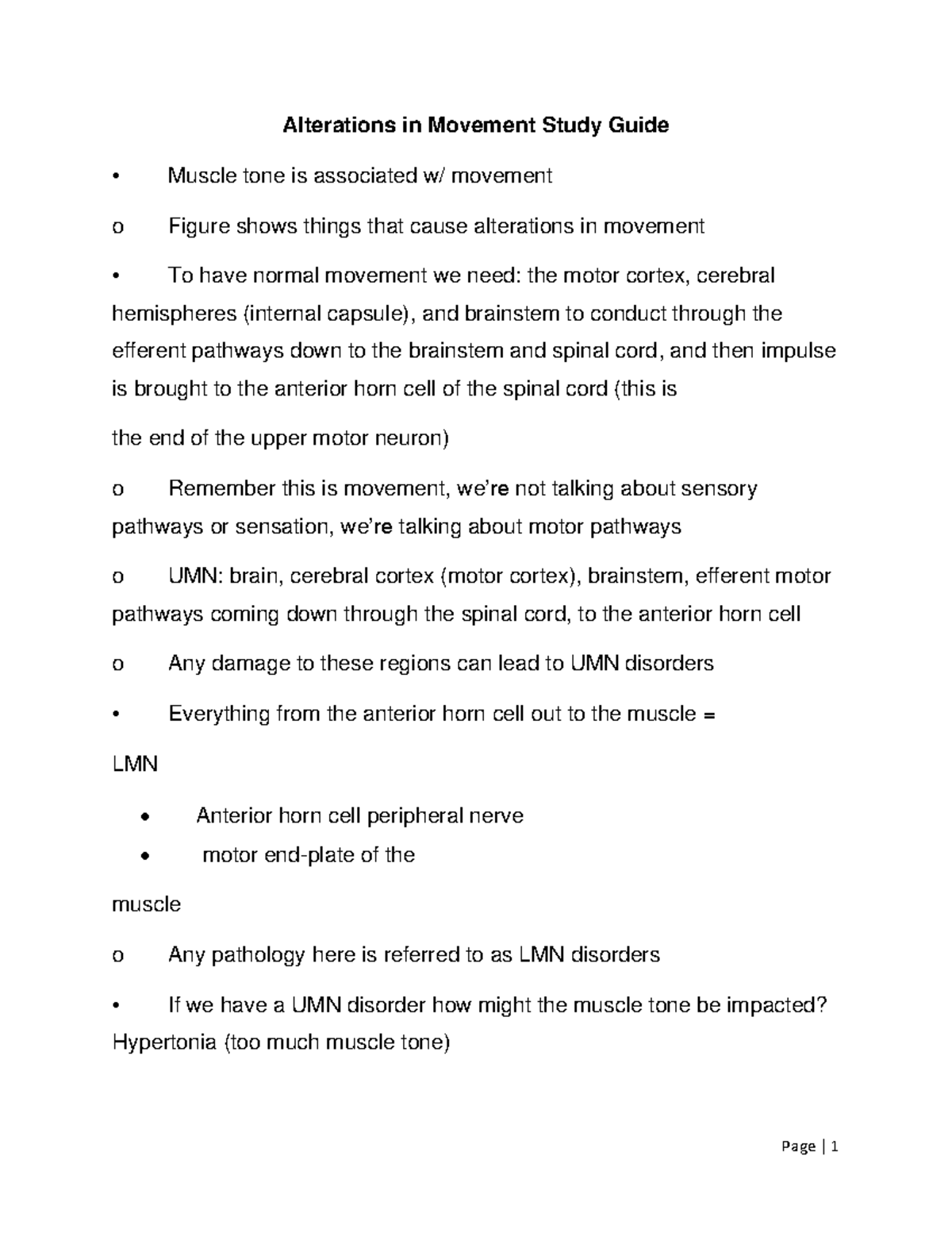 Alterations in Movement Study Guide - Alterations in Movement Study ...