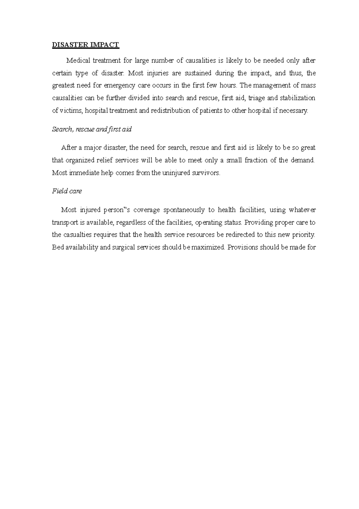 Disaster Impact - DISASTER IMPACT Medical treatment for large number of ...