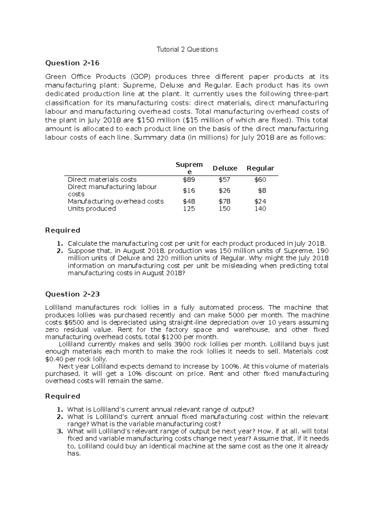 Tutorial 2 Questions - Tutorial 2 Questions Question 2- Green Office ...