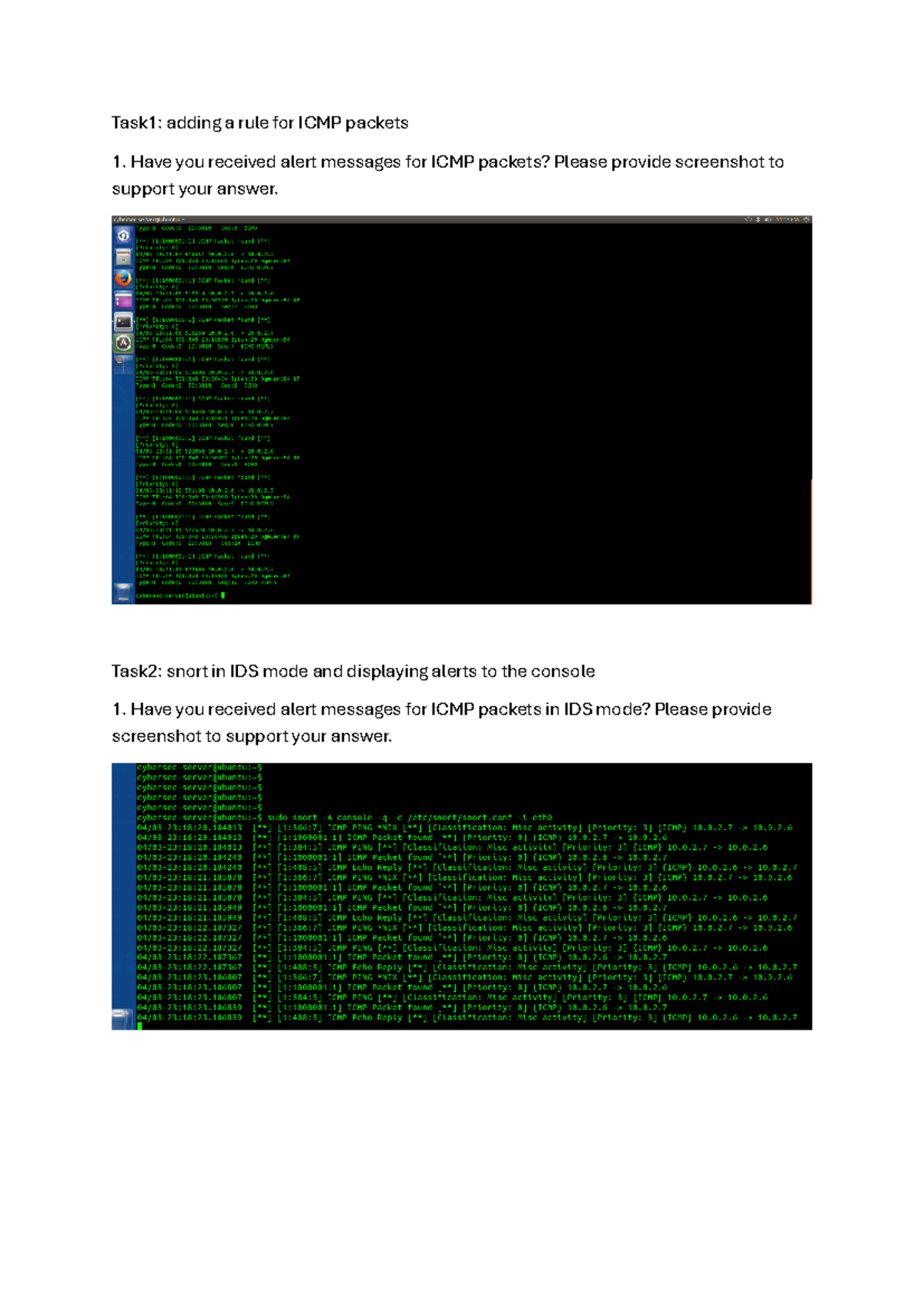 cybersecurity 48730 Cmp04 - Task1: adding a rule for ICMP packets Have you received alert ...