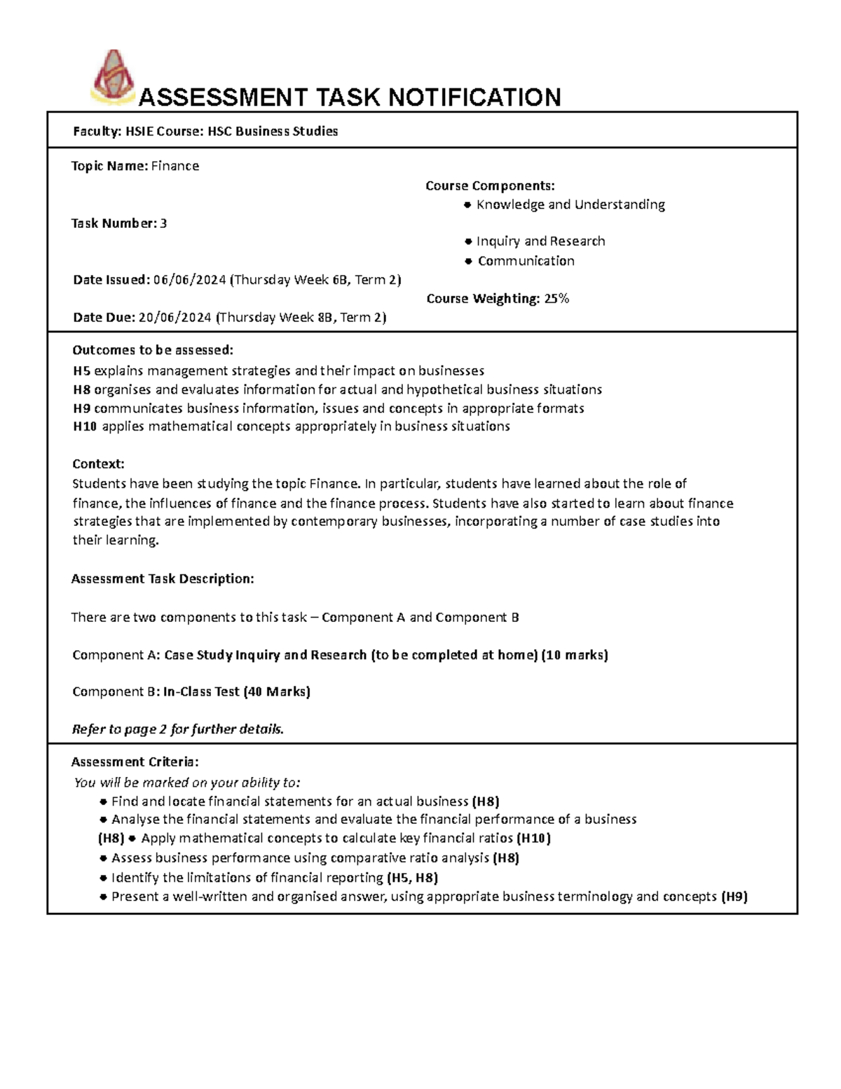 Financial Statement Analysis - Assignment Noti - ASSESSMENT TASK ...