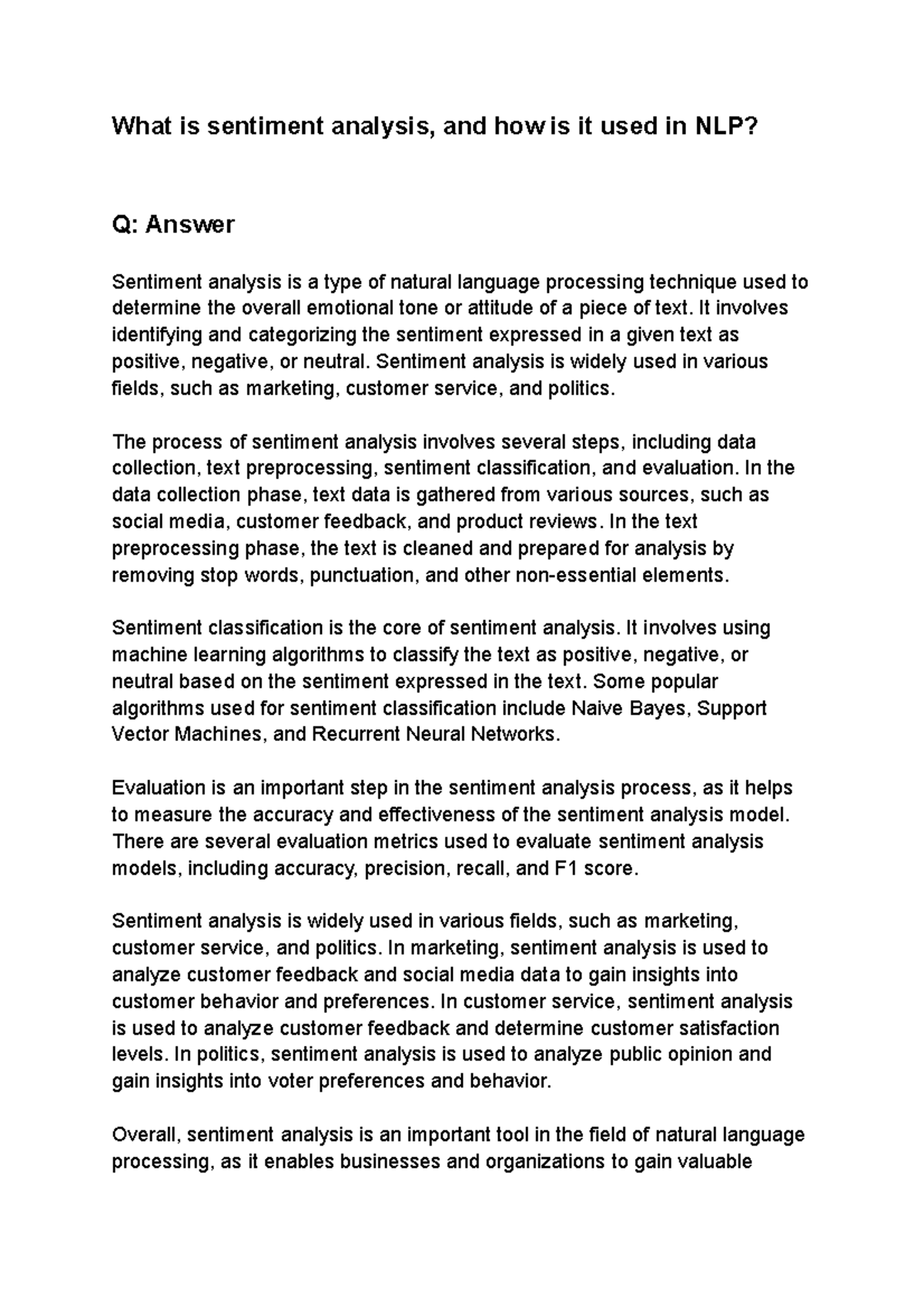 What is sentiment analysis, and how is it used in NLP - It involves ...