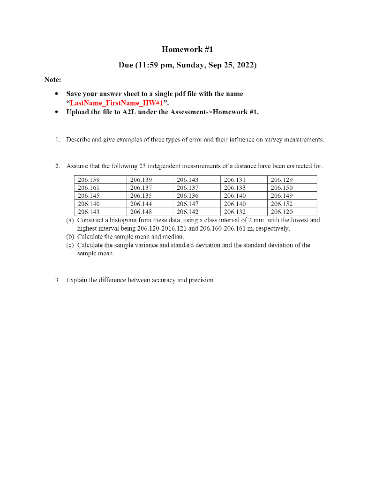 Homework #1 - Civeng 2A03 Surveying and Measurement for Transportation ...