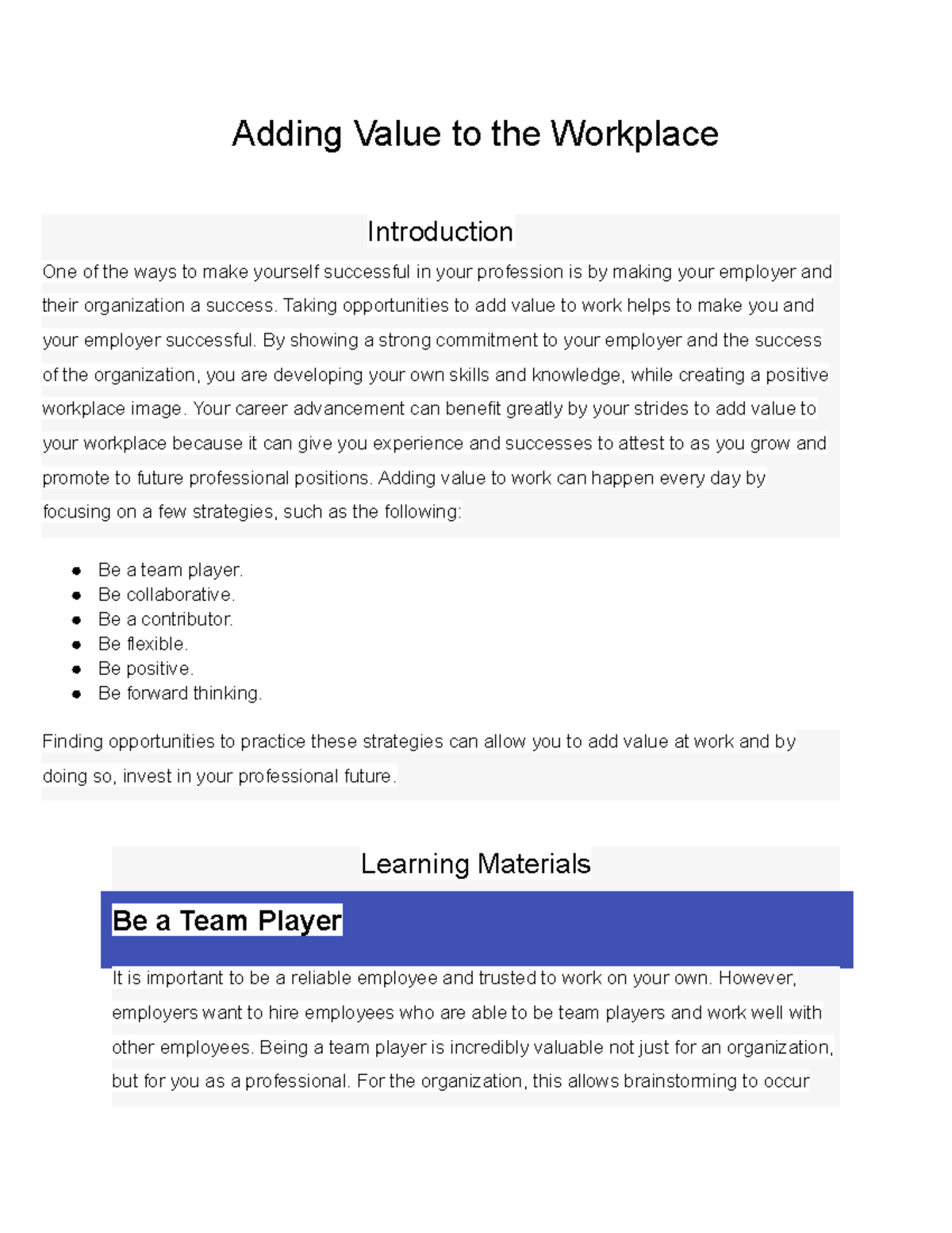 Adding Value to the Workplace - Adding Value to the Workplace ...