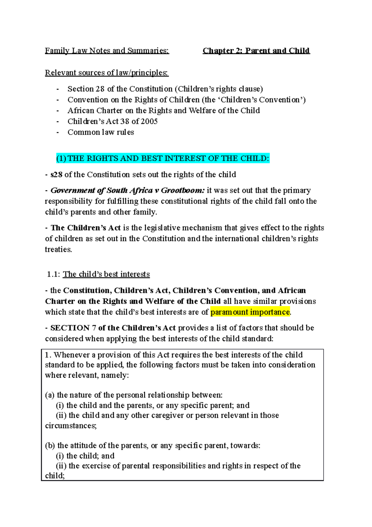Topic 2 - Parent and Child Notes - Family Law Notes and Summaries ...