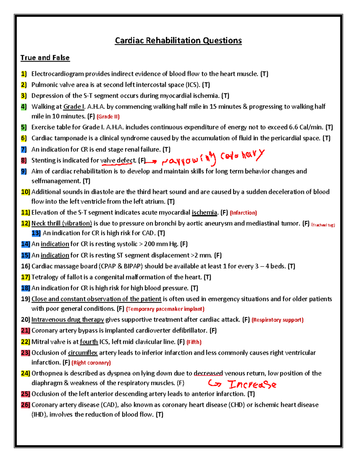 Cardiac Rehabilitaion Questions 1 - Cardiac Rehabilitation Questions ...