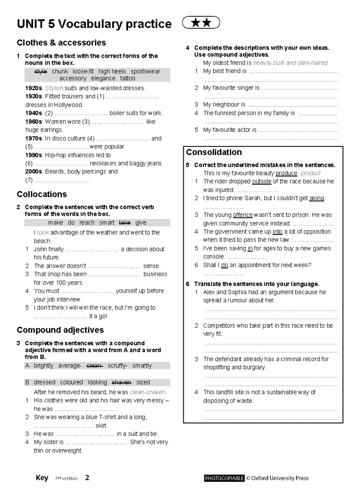 Key2e L2 worksheets vocabulary unit 5 2star - UNIT 5 Vocabulary ...
