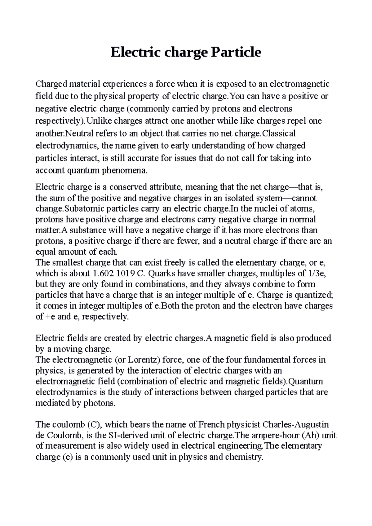 Electric charge particle - Electric charge Particle Charged material ...