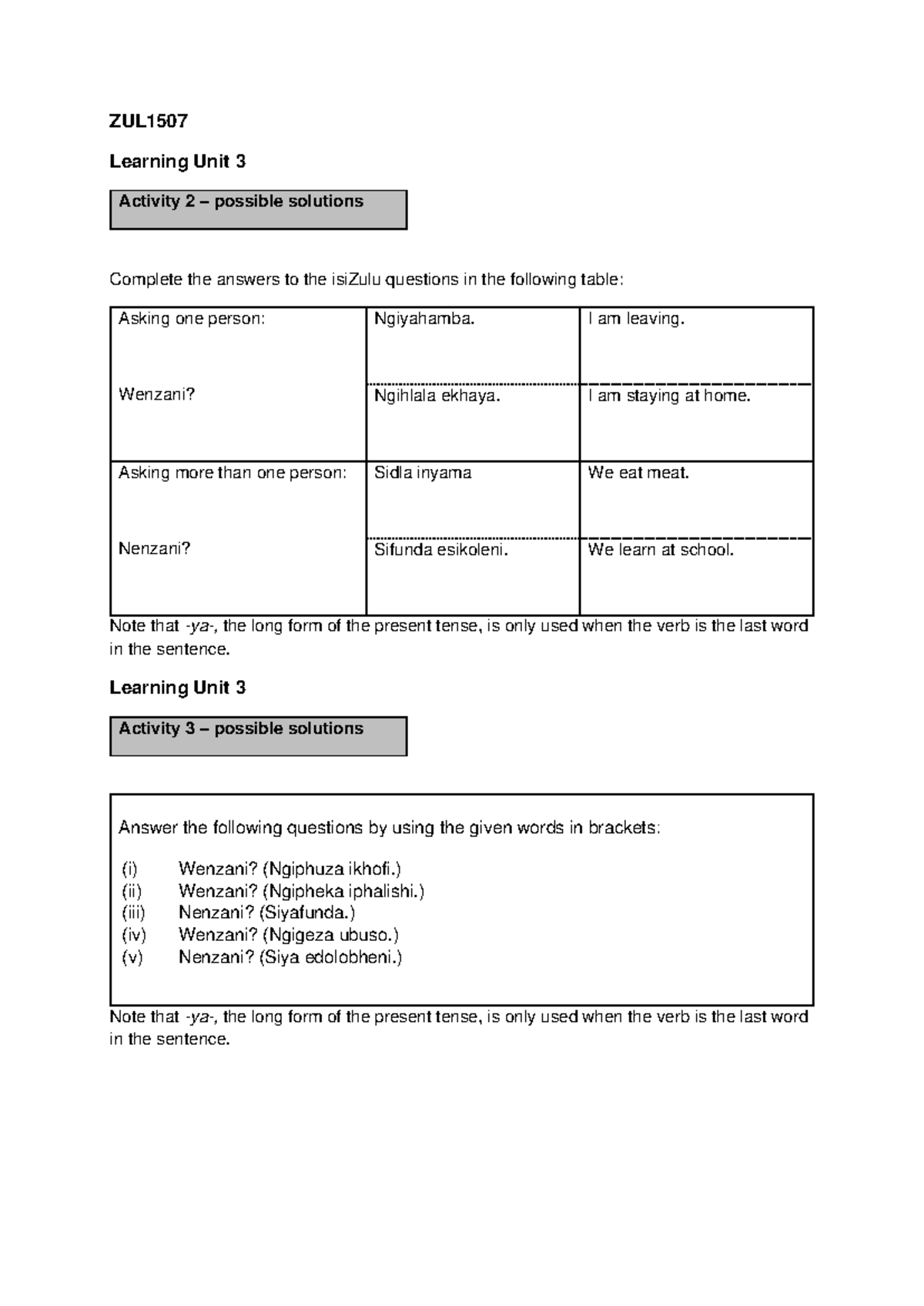 ZUL1507 Learning Unit 3 Activities and Solutions - ZUL150 7 Learning ...