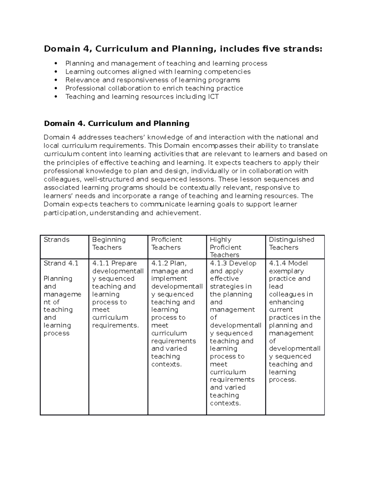 The Teaching Profession - Domain 4, Curriculum and Planning - Domain 4 ...