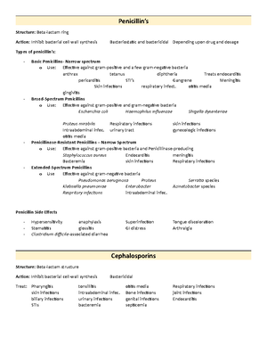 Pharm- Antibac ONLY - Penicillin’s Structure: Beta-lactam ring Action ...