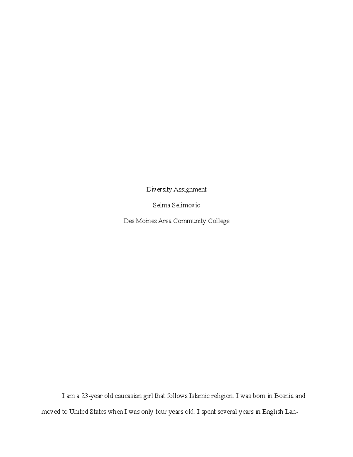 Diversity - fsdafadsf - Diversity Assignment Selma Selimovic Des Moines ...