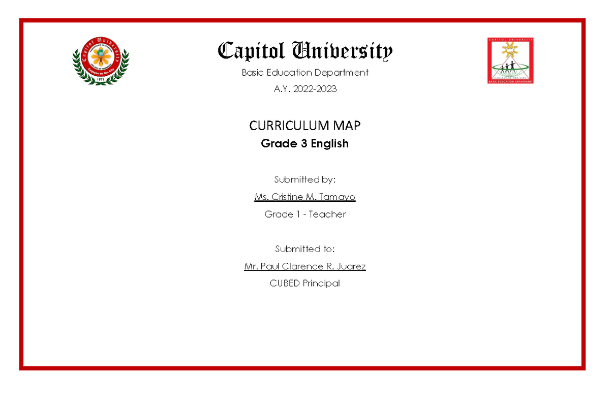 Curriculum Map English 3 - Capitol University ####### Basic Education ...