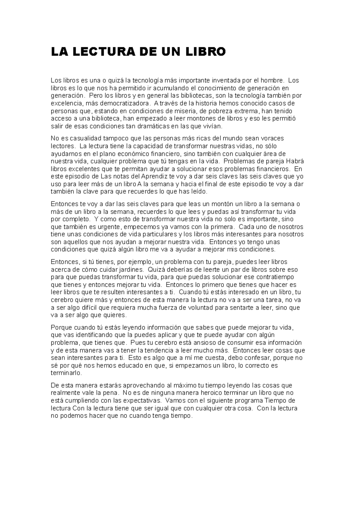 La lectura de un libro - aaaaaaaaaaaaaaaaaaaaaa - LA LECTURA DE UN ...