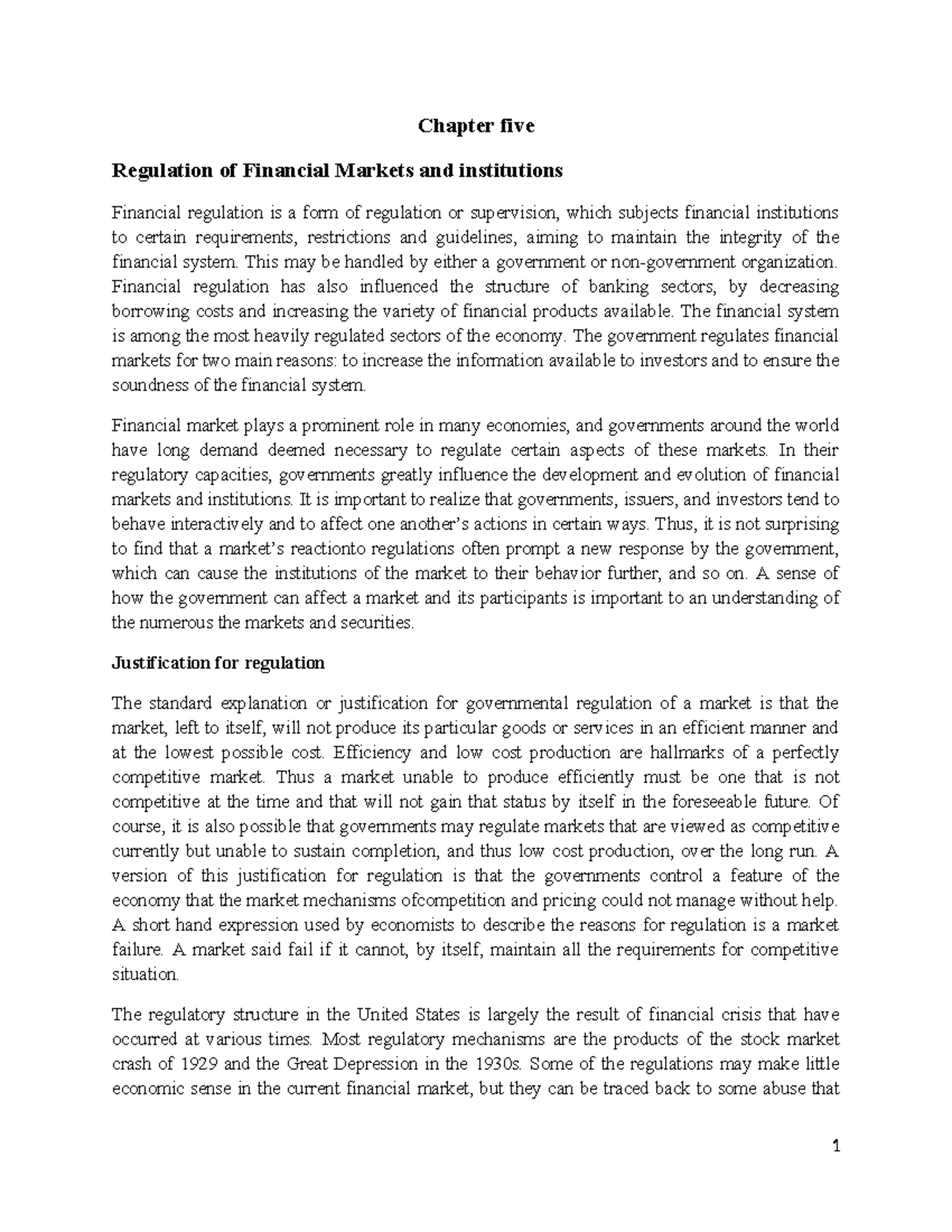 FI Chapter 5 - The Regulation of Financial Markets and Institutions ...