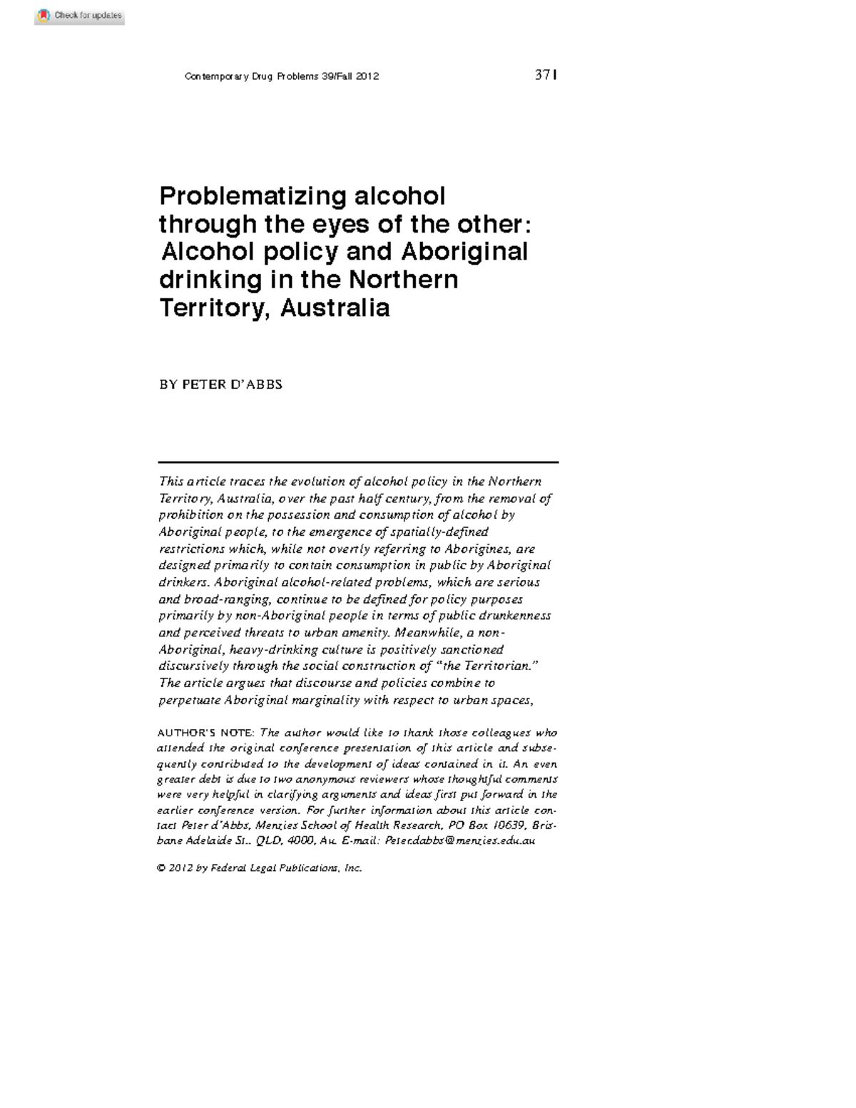 Alcohol policy - pdf reference - Problematizing alcohol through the ...